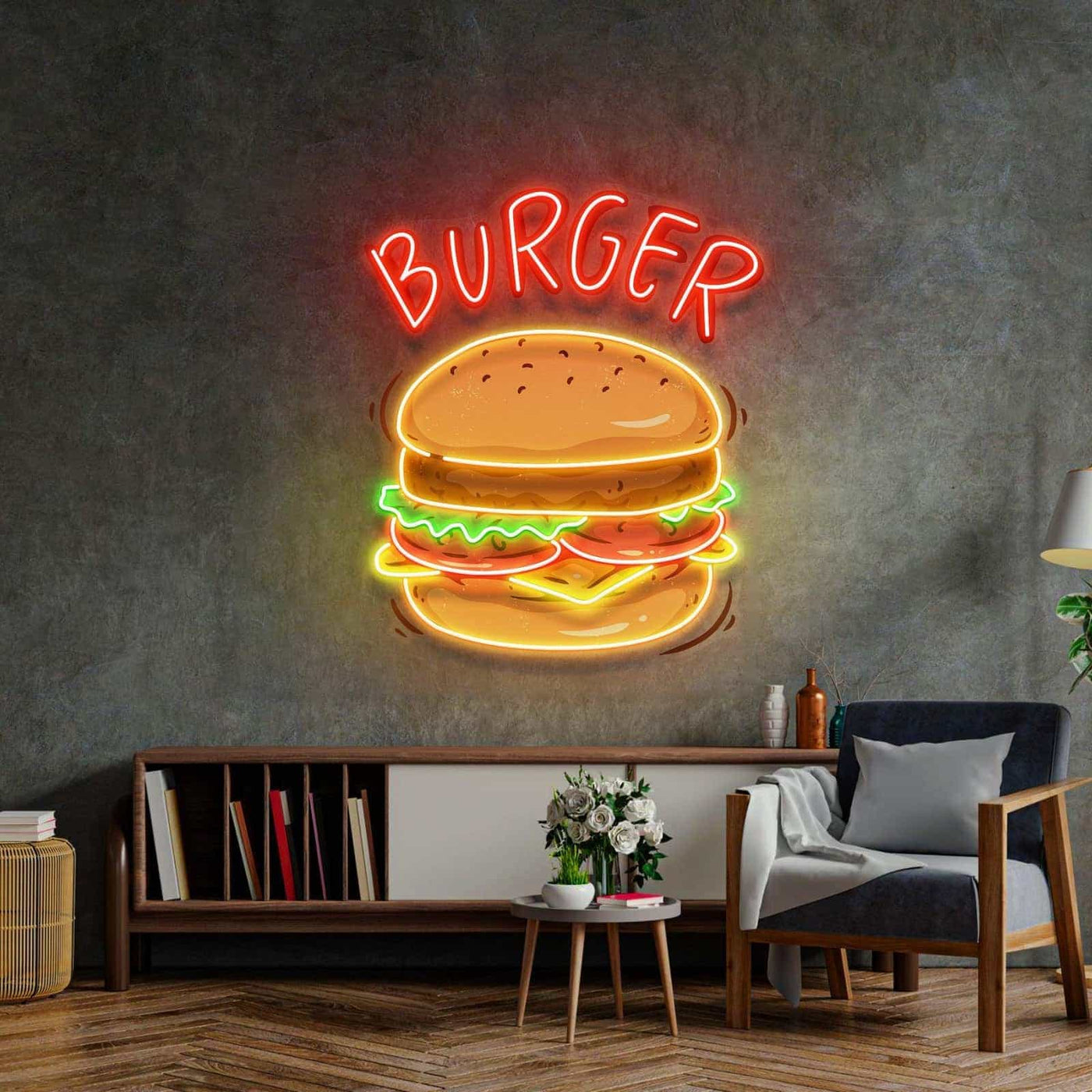 Vibrant Burger Neon Sign – Perfect for Fast Food Joints & Cafes