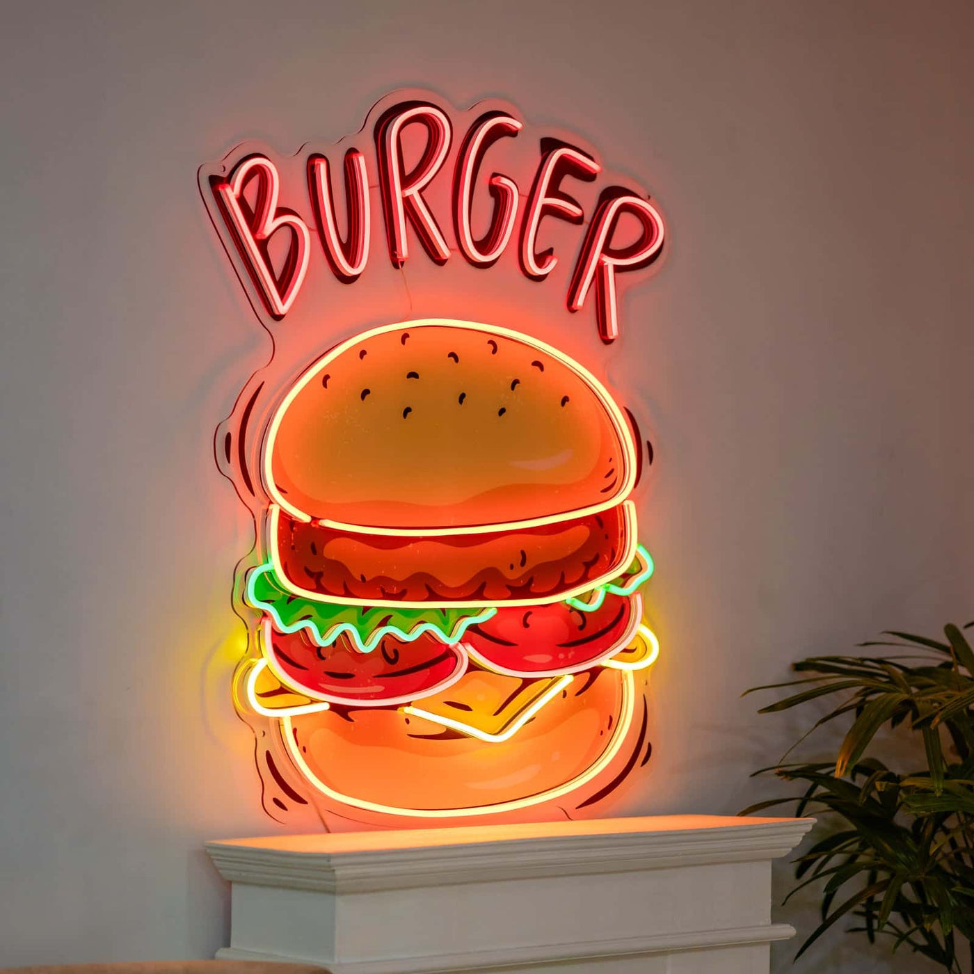 Vibrant Burger Neon Sign – Perfect for Fast Food Joints & Cafes