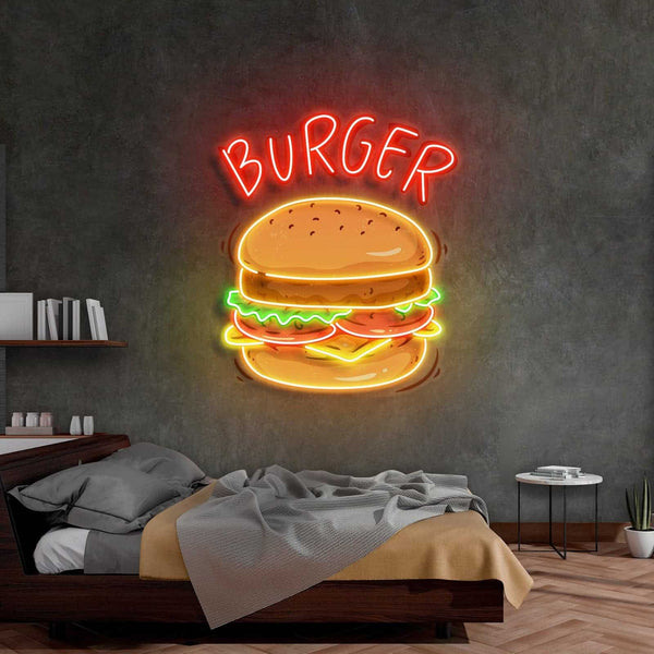 Vibrant Burger Neon Sign – Perfect for Fast Food Joints & Cafes