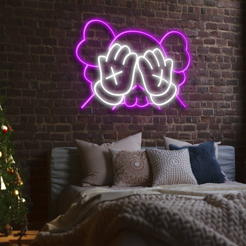 KAWS-Inspired Cartoon Hands LED Neon Sign – Modern Art Decor.