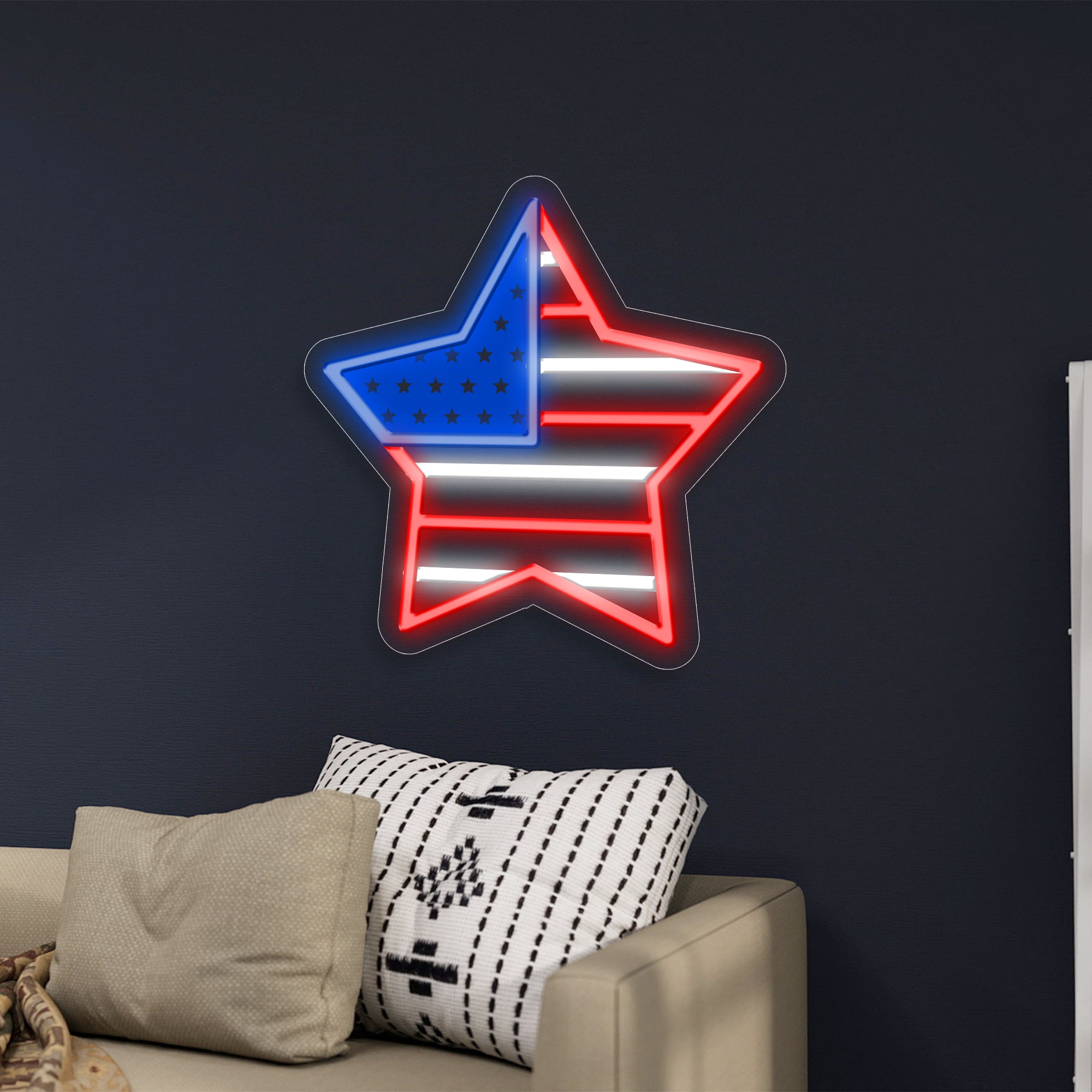 Radiant Five-Pointed Star Neon Light – Patriotic LED Wall Decor for 4t