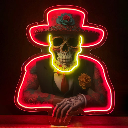Day of the Dead Sugar Skull Neon Sign – Festive Decor for Home & Bars