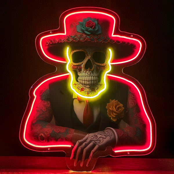 Day of the Dead Sugar Skull Neon Sign – Festive Decor for Home & Bars