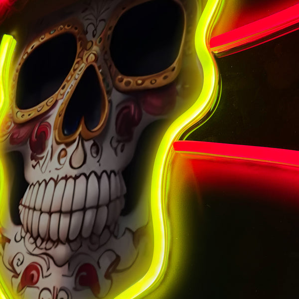 Day of the Dead Sugar Skull Neon Sign – Festive Decor for Home & Bars
