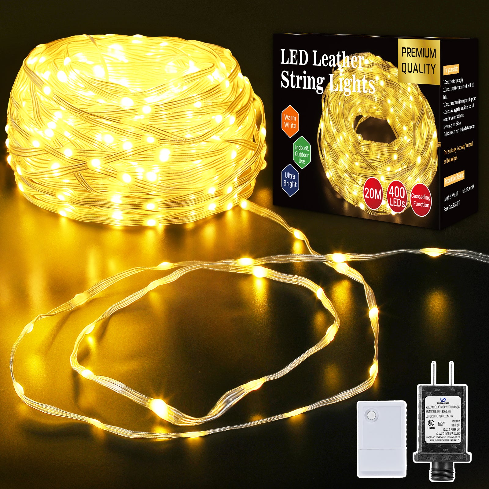 Quntis Christmas Chasing Rope Lights, 20M/65ft 400 LEDs Warm White Rop