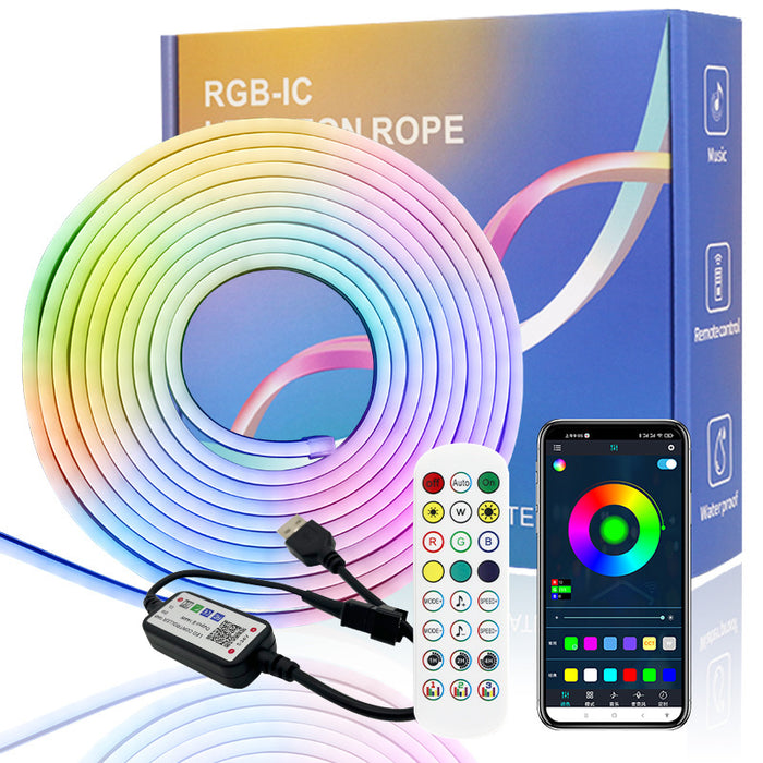 USB RGB Neon Light Strip Set – 5V Bluetooth APP Control, Silicone Wate