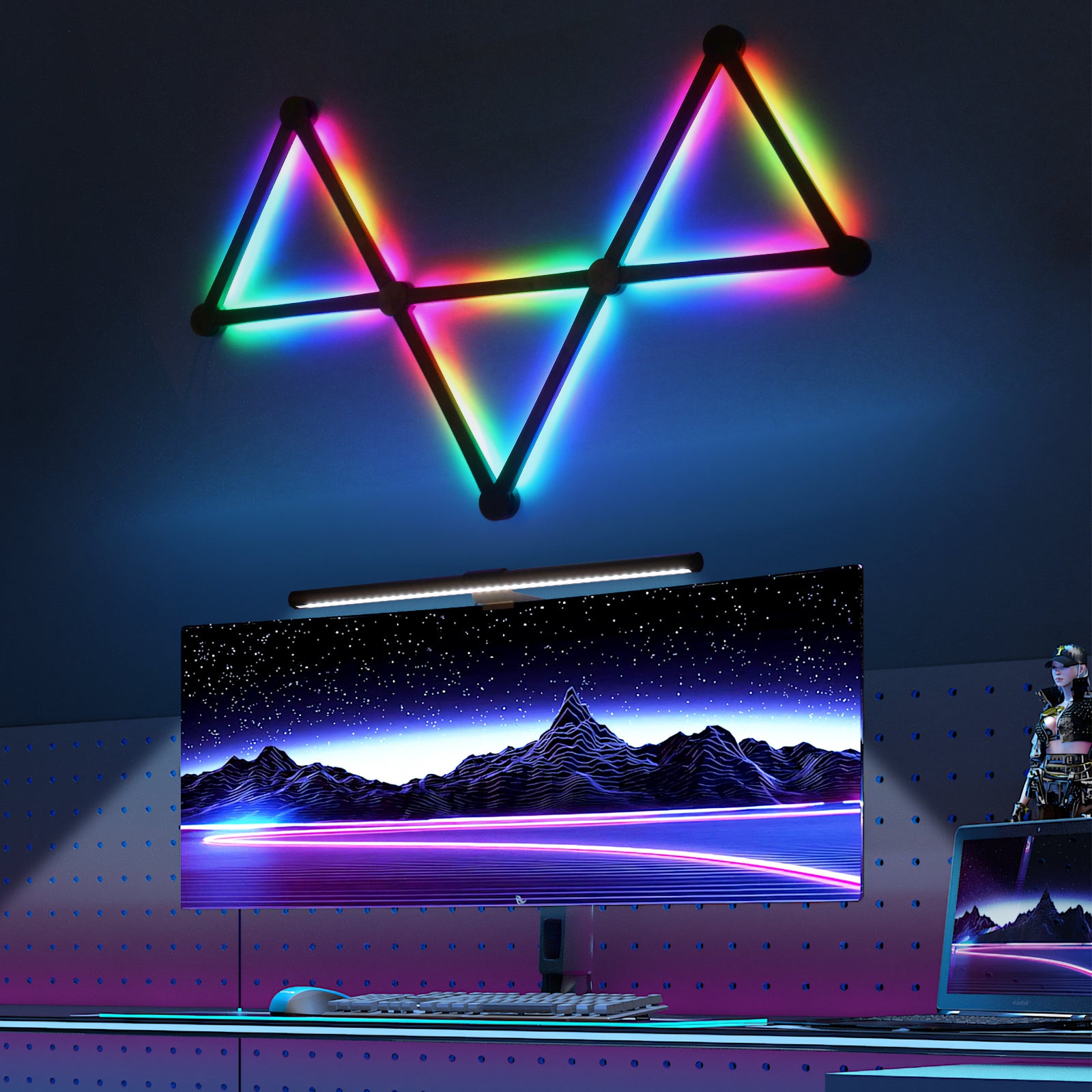 Smart RGB Gaming Light Combo – 9 LinesGlide Wall Light Bars + Eye-Cari