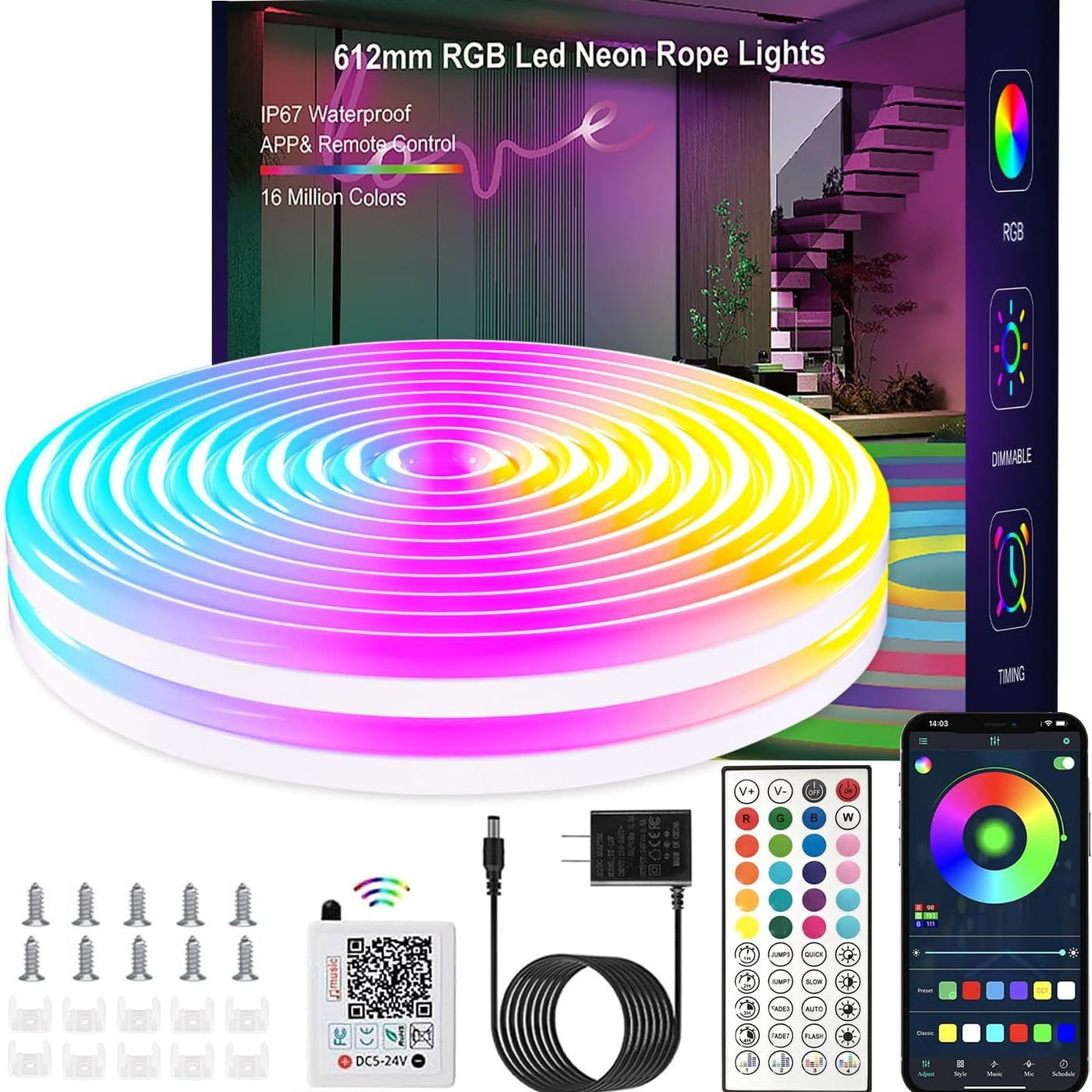 Waterproof LED Neon Strip Lights – Low Voltage Smart Bluetooth APP Mus