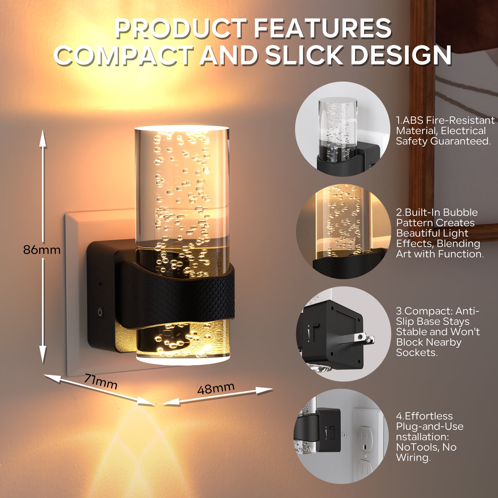 2-Pack Circular Crystal Bubble Lamps: Eye-Care Soft Lighting, Sleek Bl