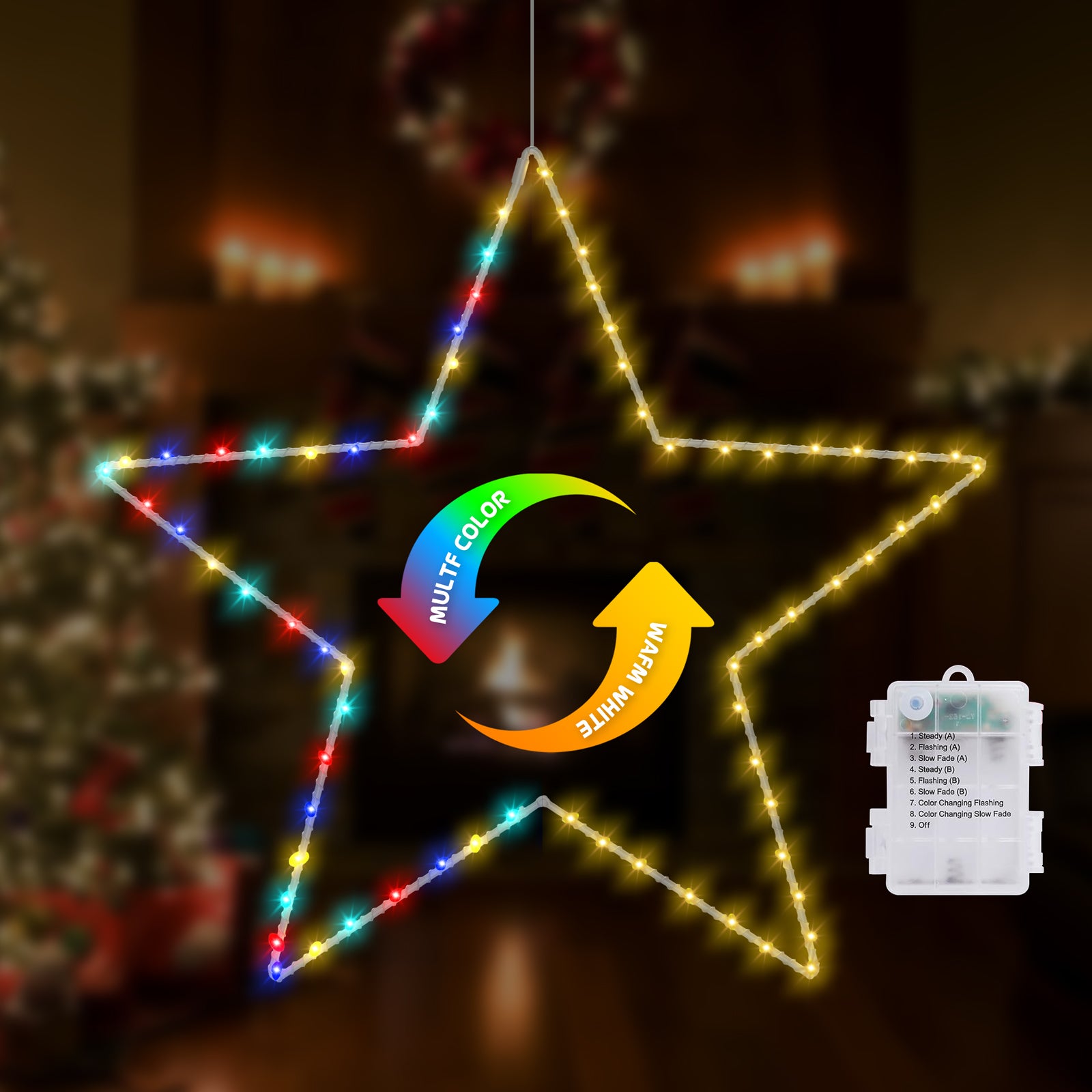 Quntis Christmas Window Lights – 2-Pack 19.6in Color Changing Star Lig