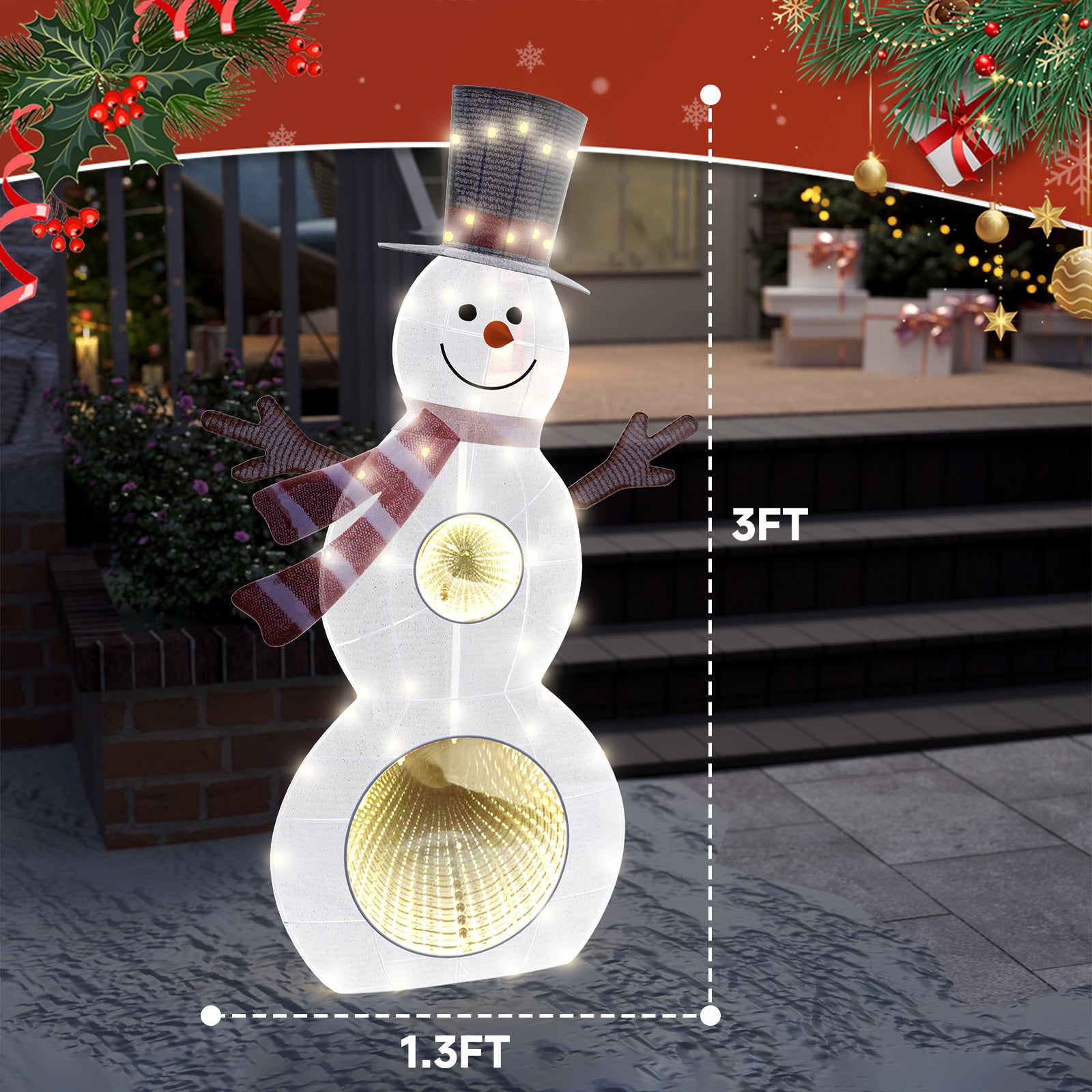 Quntis 3ft Lighted Christmas Snowman, 53LED with Infinity Mirror, 3D G