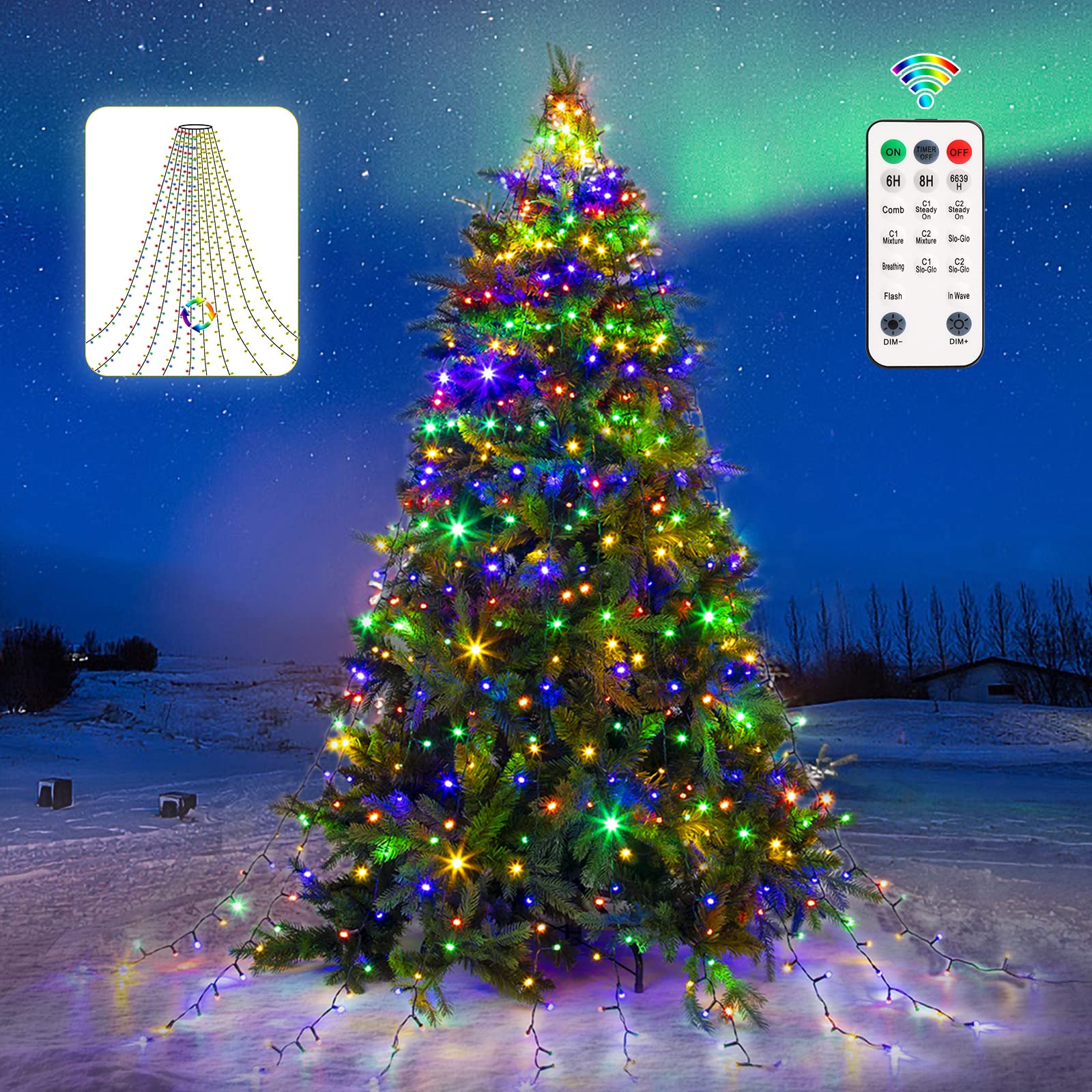 Quntis 4-in-1 Color-Changing Christmas Tree Lights - 11 Modes, Easy Install
