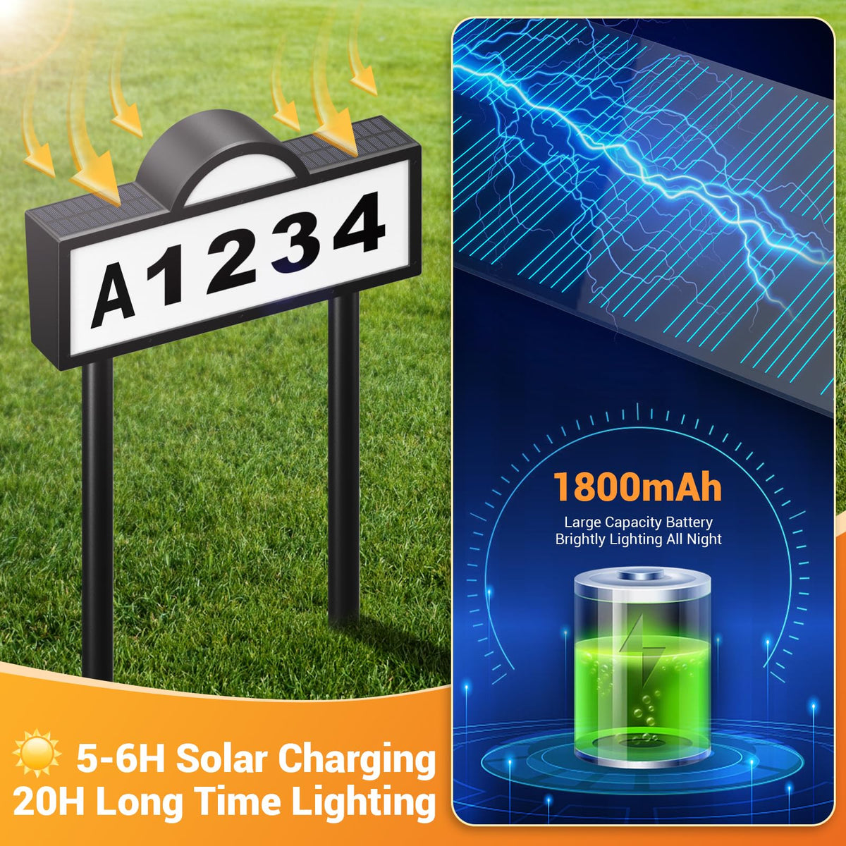 Waterproof Solar LED House Number Signs Outdoor Lighted Address Signs