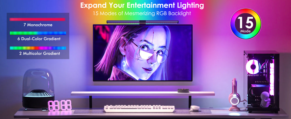 Quntis RGB Pro+ Monitor Light Bar, Remote, 15 Modes, Eye-Care, No Glare