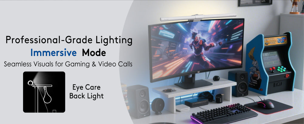 Quntis White Monitor Light Bar with Remote, Eye-Care No Glare, Space S