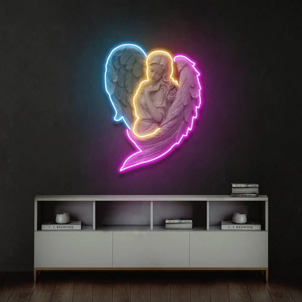 Angel Heart Neon Sign – Celestial LED Glow for Home & Bedroom