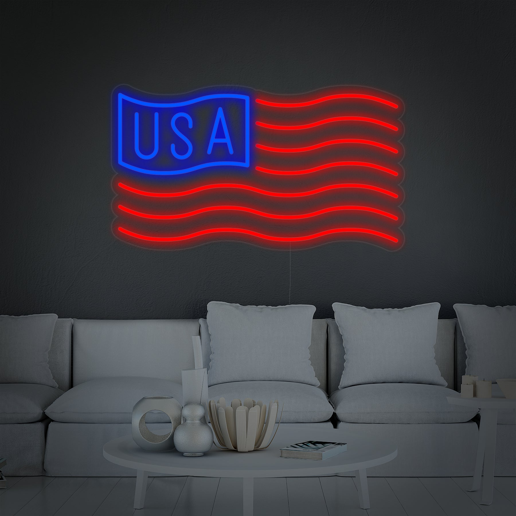 Wavy American Flag LED Neon Sign – Patriotic Wall Decor with Dynamic M