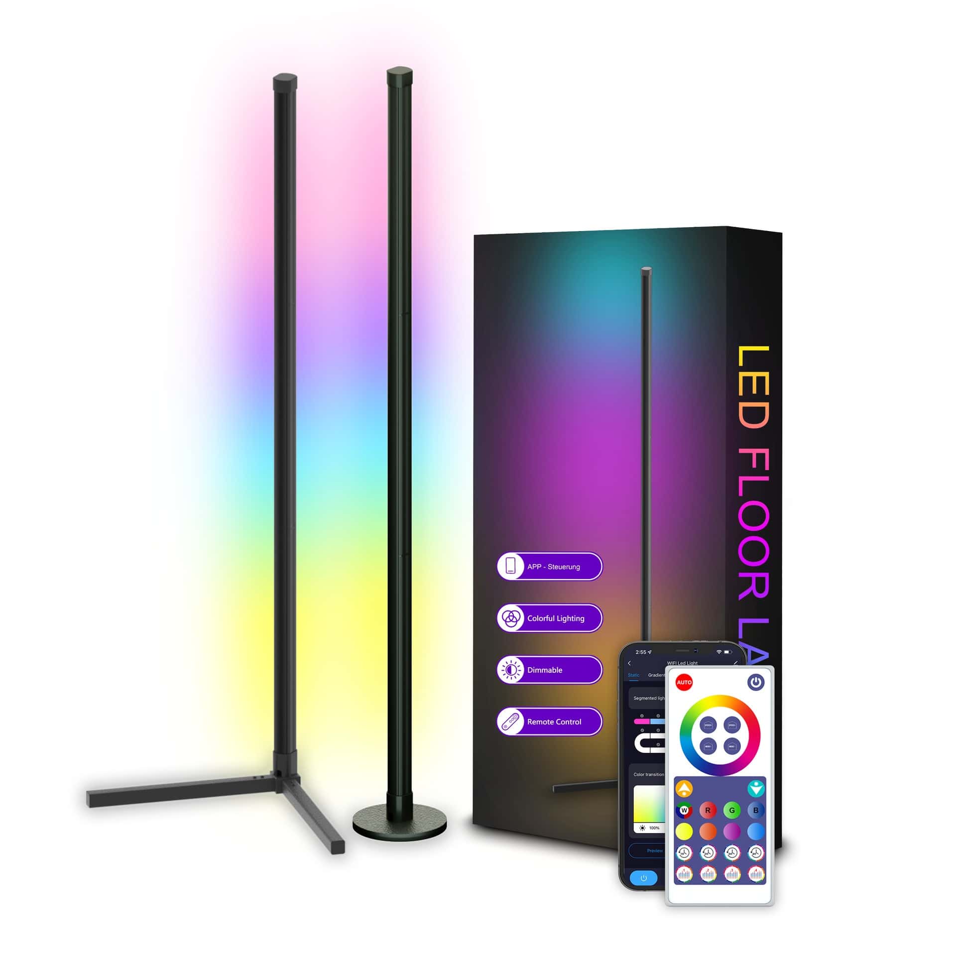 Corner Floor Lamp,RGB Color Changing Mood Light with Remote Control, D