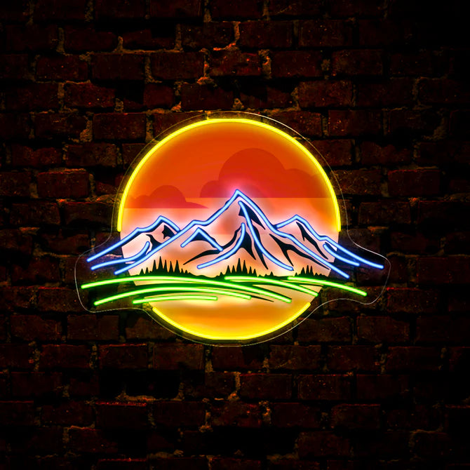 Mountain Sunset Neon Sign: Vibrant Lighting for Cabins, Bars, & Offices
