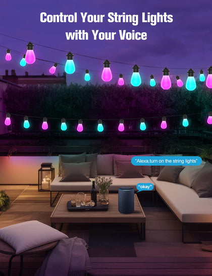 Smart RGB Patio String Lights ¨C 15 Dimmable LEDs for Outdoor Magic