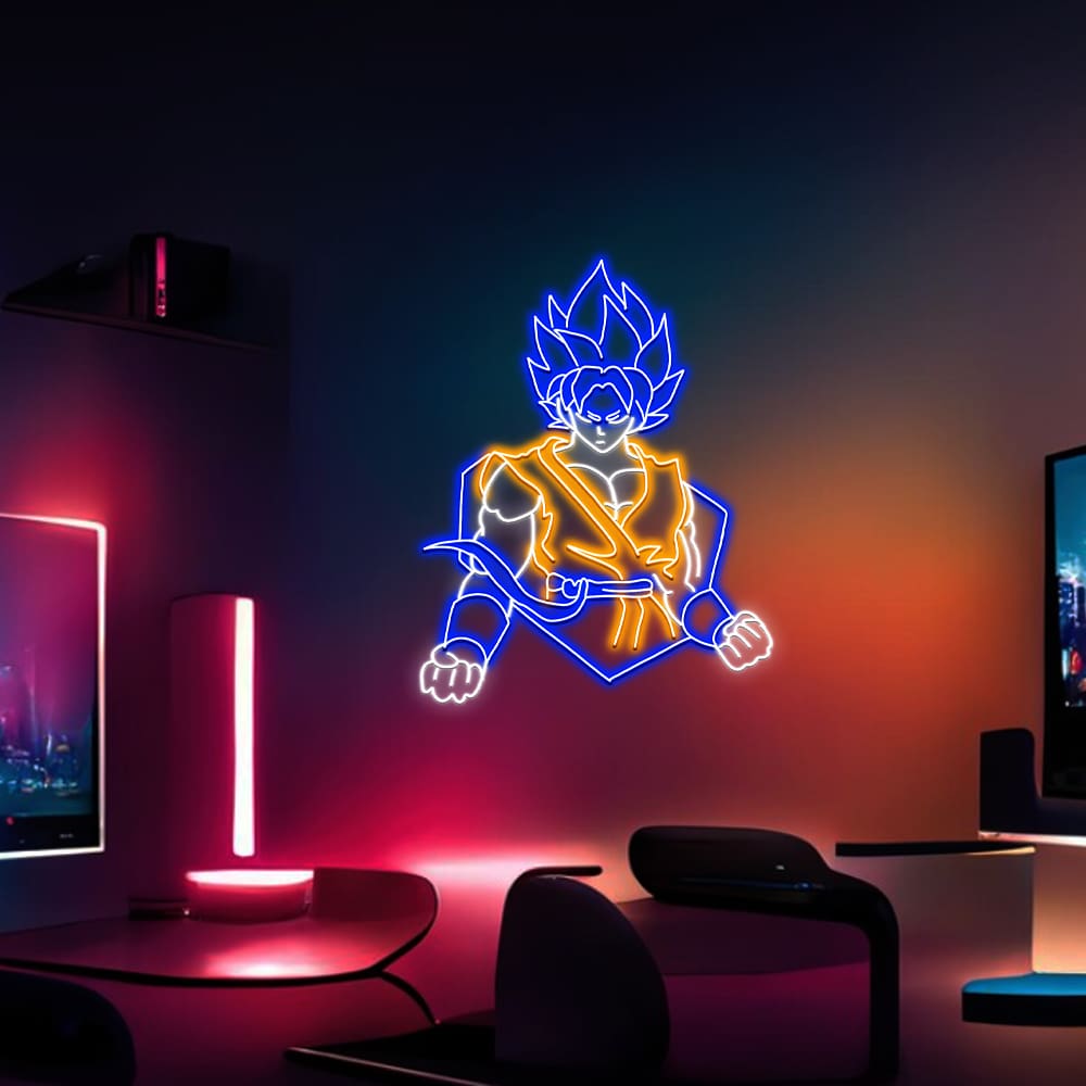Goku Super Saiyan Blue Neon Sign – LED Decor for Game Rooms & Gifts