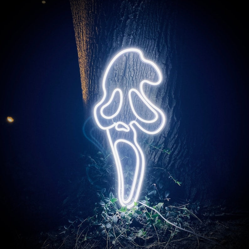 Scream Face Ghost Neon Sign Spooky Halloween Wall Light for Party, Bar