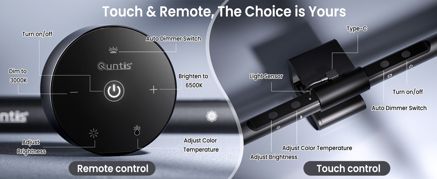 Quntis 40cm Monitor Light Bar with Remote, Touch Control & Eye-Caring Dimming