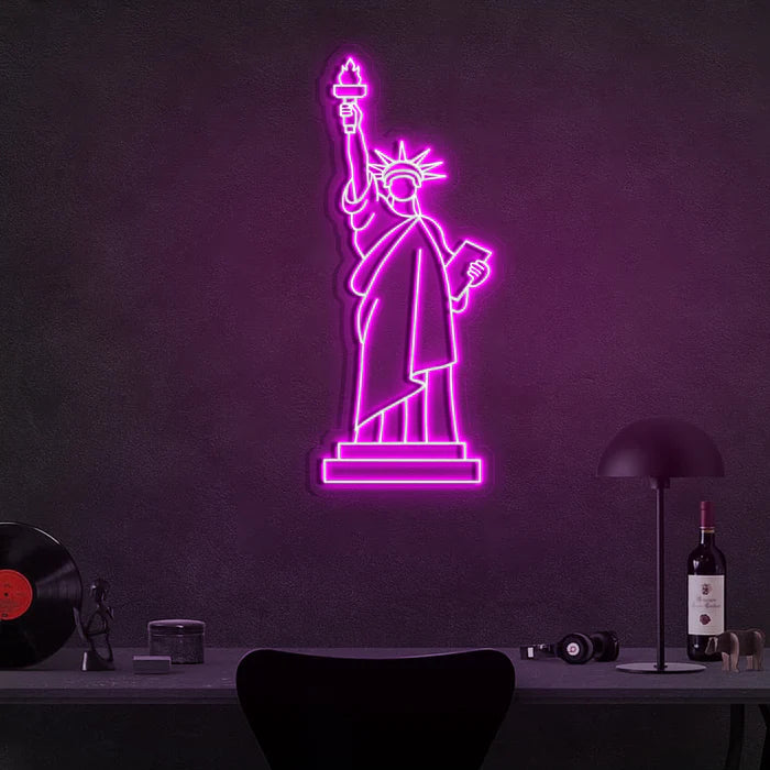 Radiant Purple Statue of Liberty Neon Sign – Symbol of Freedom & Hope