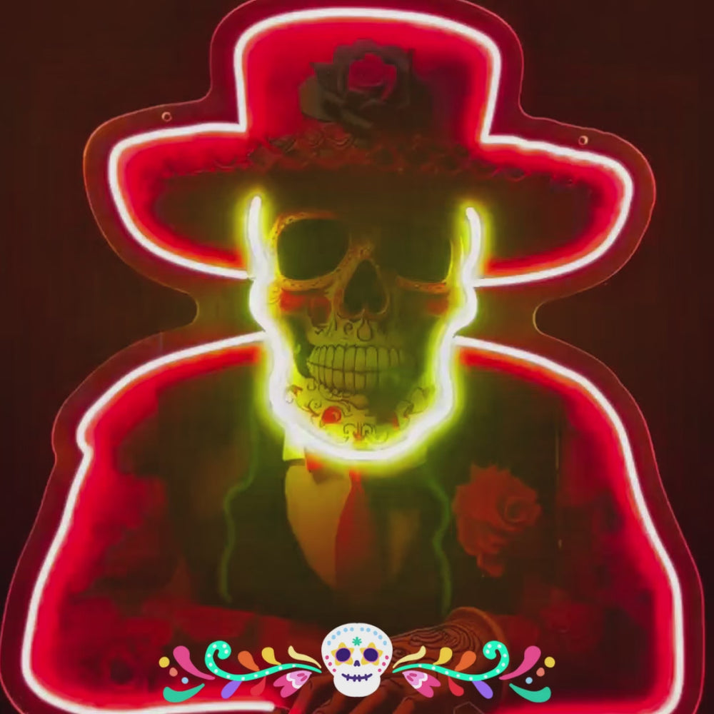 Day of the Dead Sugar Skull Neon Sign – Festive Decor for Home & Bars